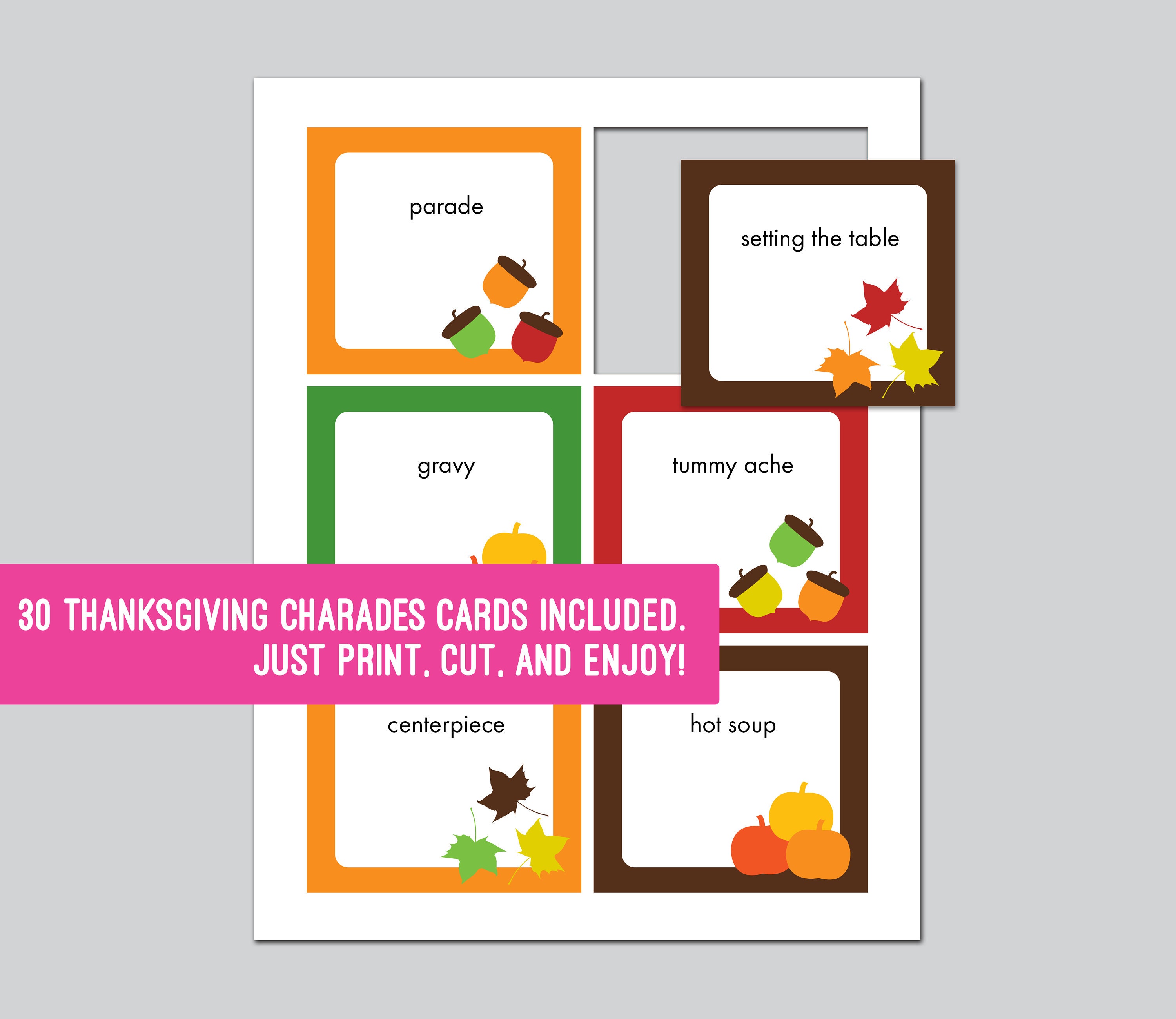 Thanksgiving Charades, for Kids, Thanksgiving Game, Printable Game ...