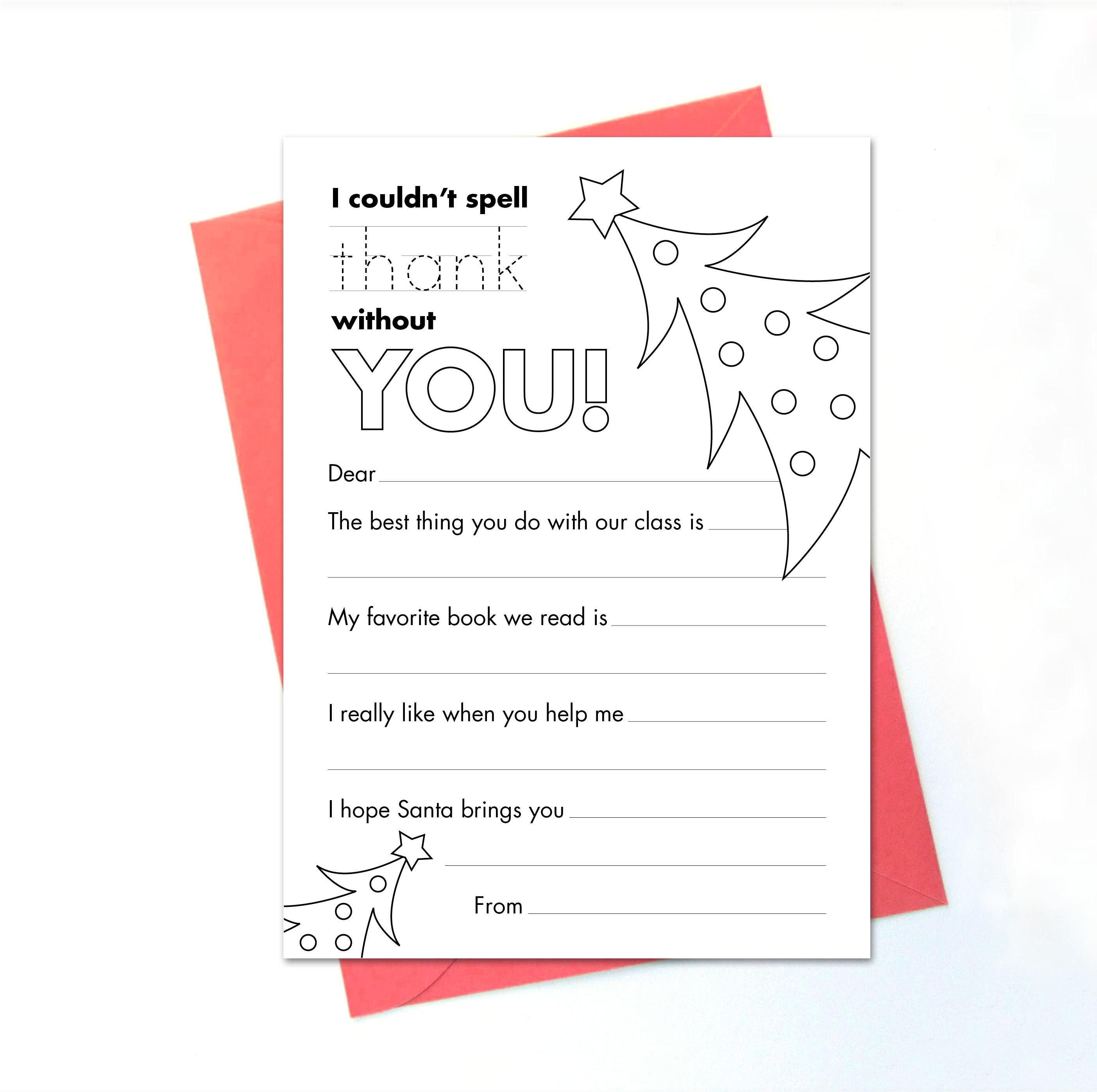 Christmas Teacher Card, Teacher Thank You Card, Printable Note, Fill in ...