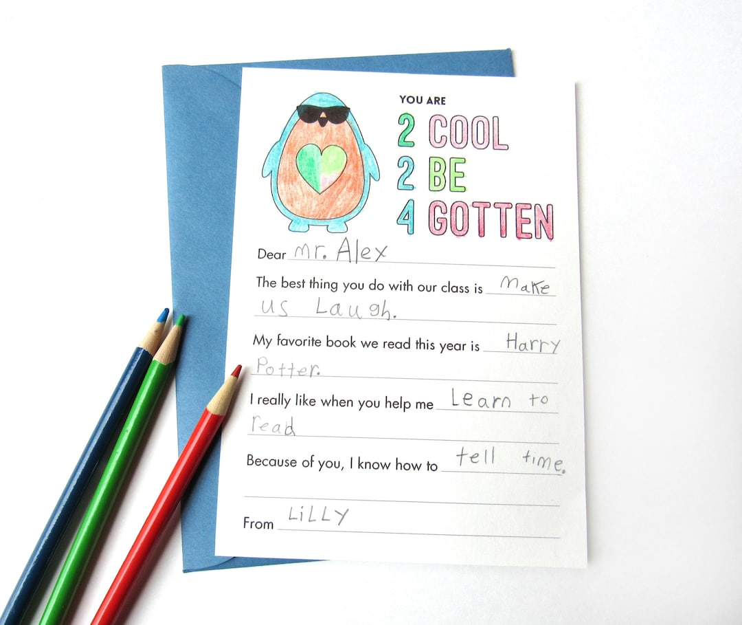 Teacher Appreciation Printable, Thank You Card, Printable Note, Fill in ...