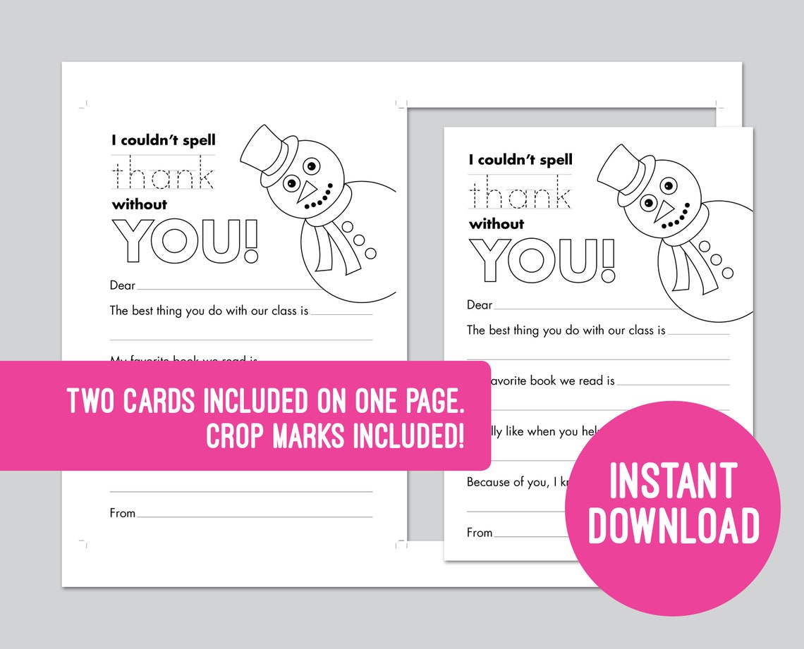 Teacher Winter Gift Teacher Thank You Card Printable Note - Etsy Canada