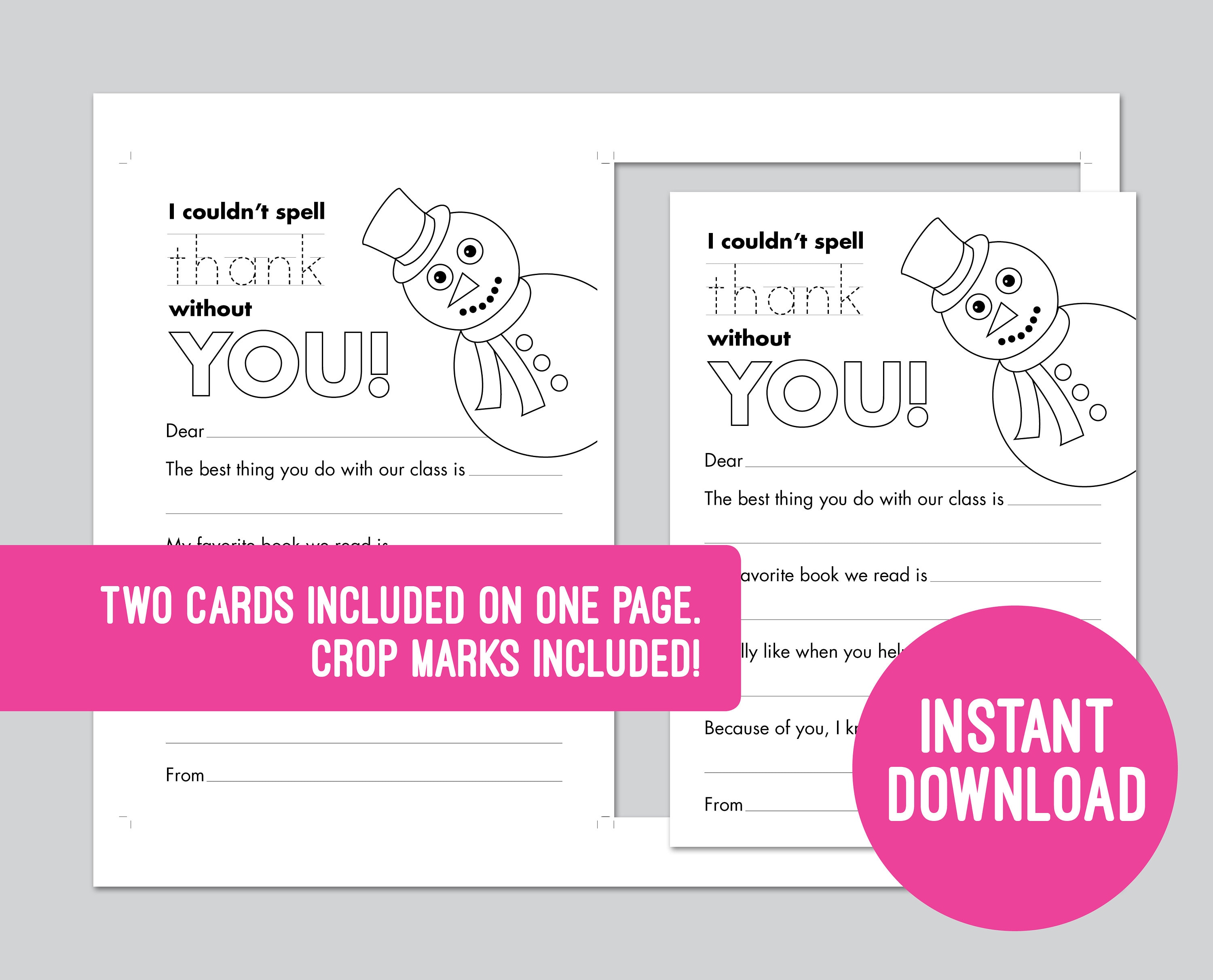 Teacher Winter Gift, Teacher Thank You Card, Printable Note, Fill in ...