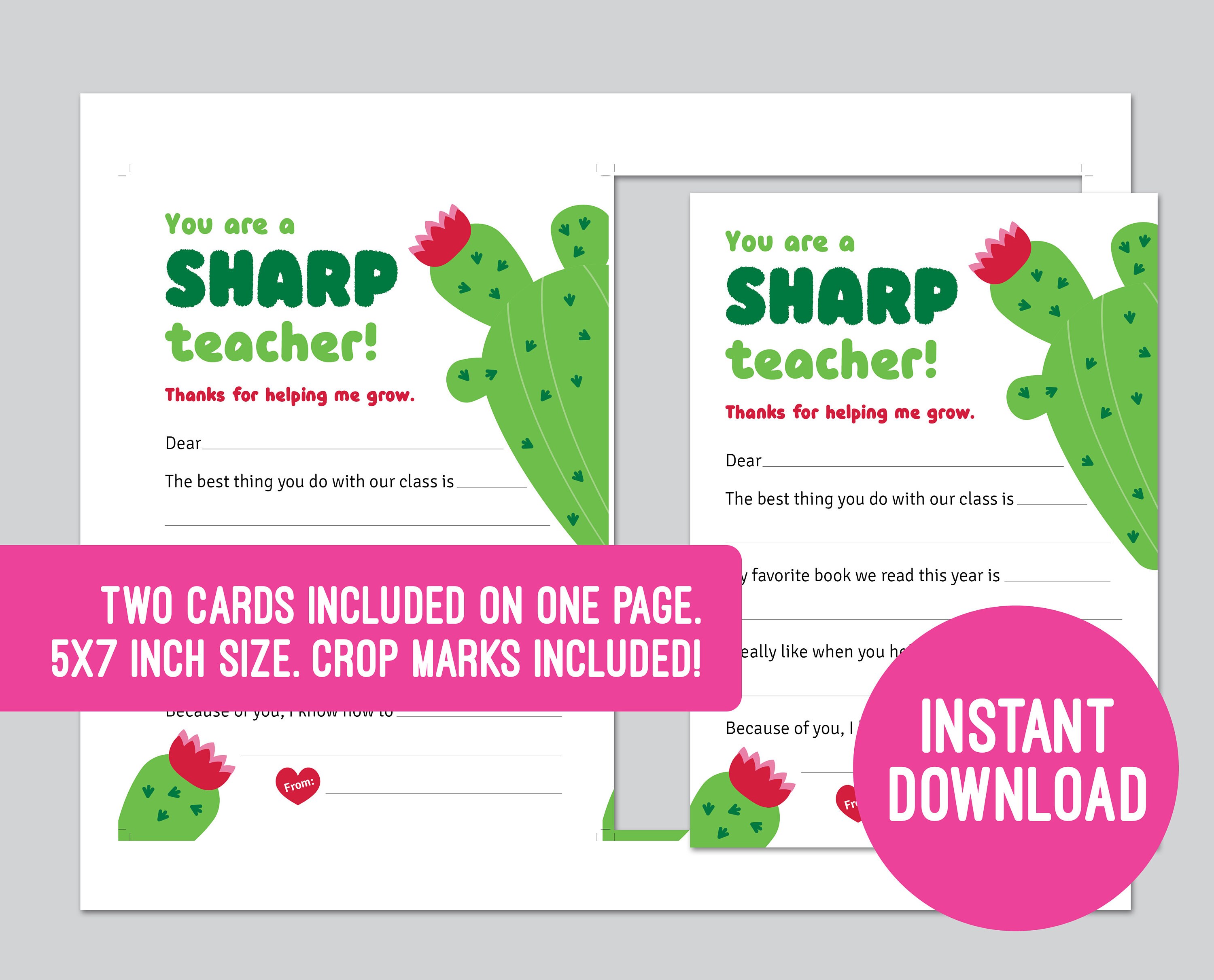 PRINTABLE Teacher Appreciation, Fill in the Blank, Thank You Card ...