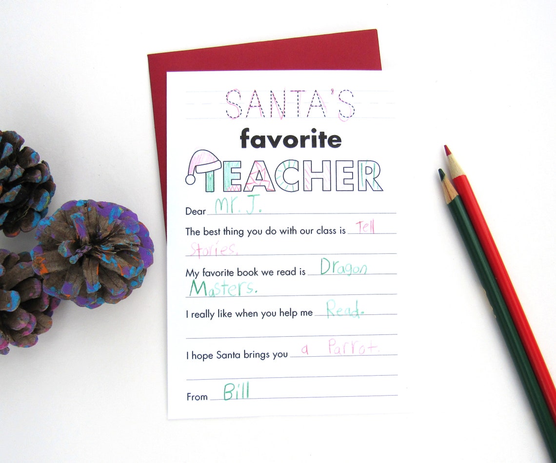 Christmas Teacher Card Teacher Thank You Card Printable | Etsy