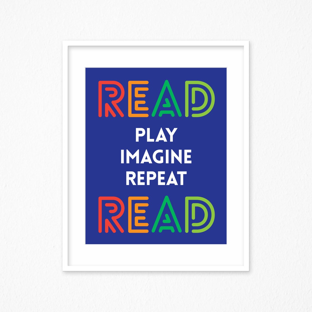 Reading Wall Art, Read Play Imagine Repeat Art, Kids Decor, Playroom ...