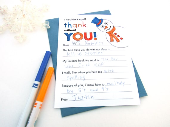 Teacher Winter Gift Teacher Thank You Card Printable Note | Etsy Canada