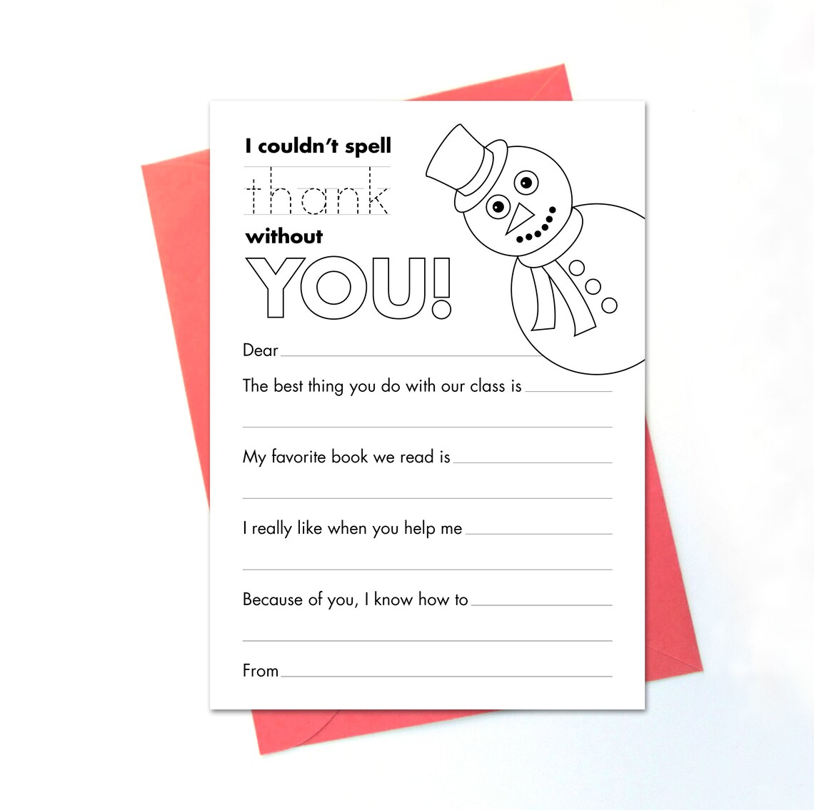 Teacher Winter Gift, Teacher Thank You Card, Printable Note, Fill in ...