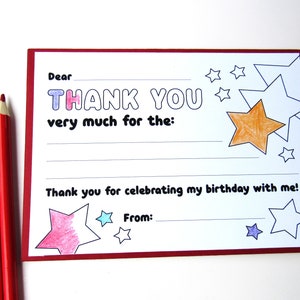 Birthday Thank You Card PRINTABLE, for Kids, Template, Fill in the ...