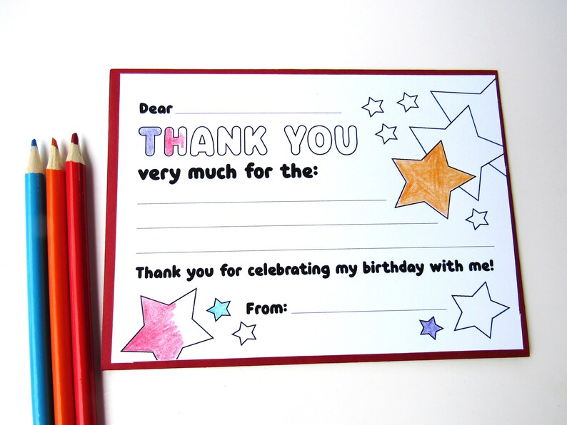 Birthday Thank You Card PRINTABLE, for Kids, Template, Fill in the ...