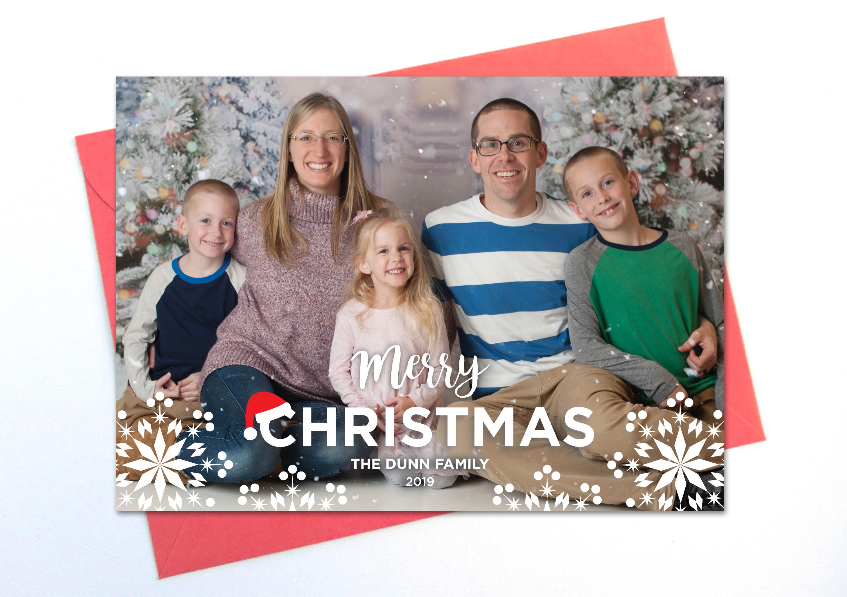 Santa Holiday Card, Merry Christmas Card, Snowflake Card, Personalized ...