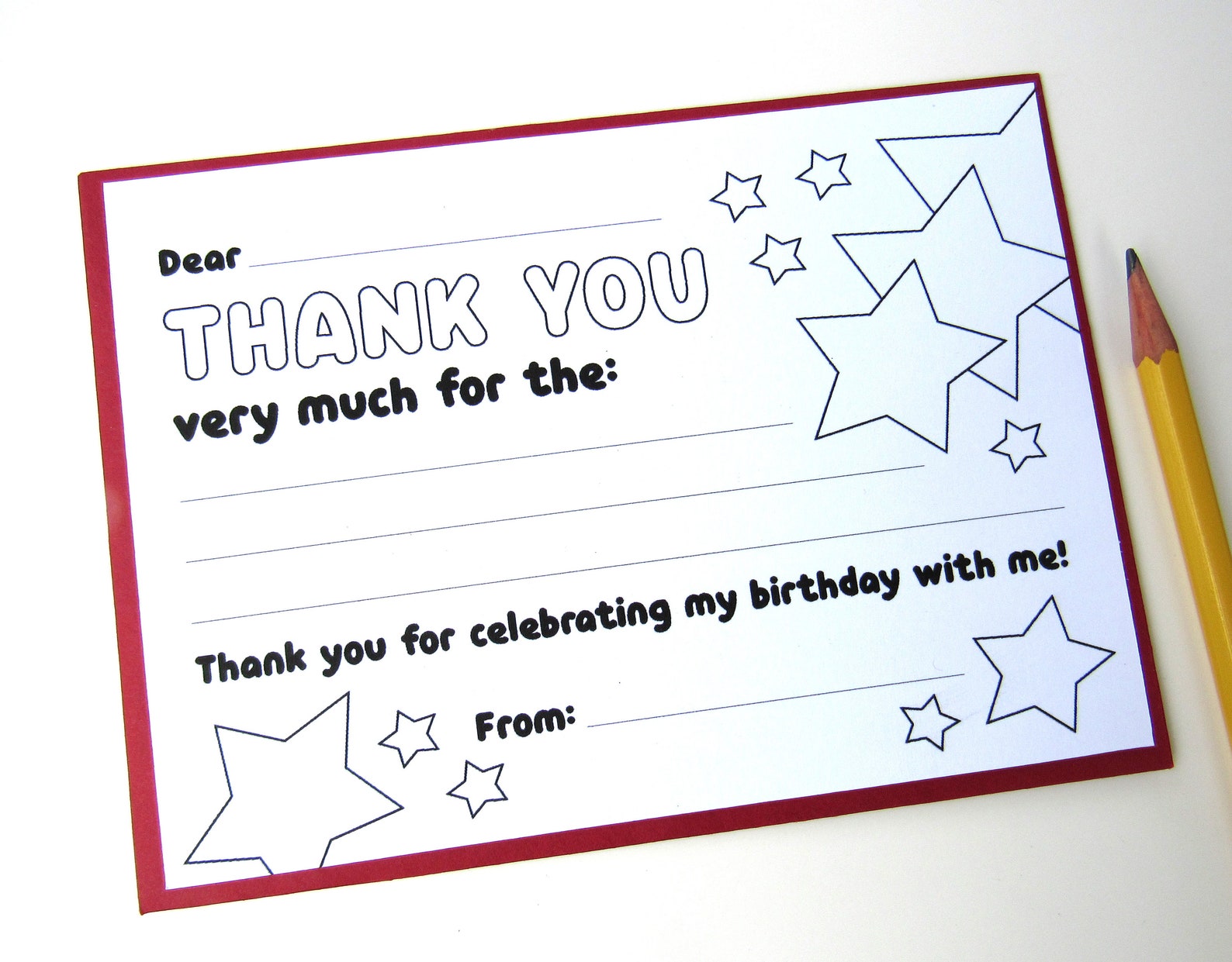 Birthday Thank You Card PRINTABLE, for Kids, Template, Fill in the ...