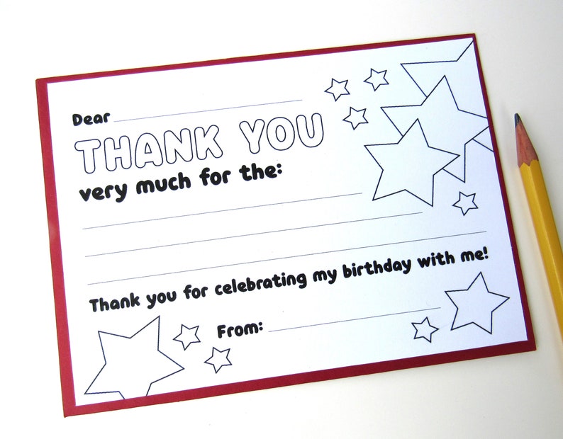 Birthday Thank You Card PRINTABLE, for Kids, Template, Fill in the ...