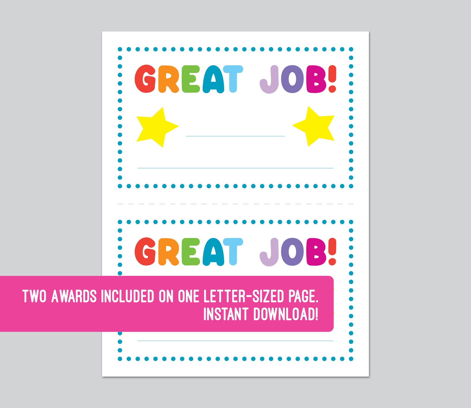 Great Job Award PRINTABLE, for Kids, Homeschool, for School, Great Job ...