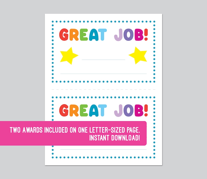 Great Job Award PRINTABLE, for Kids, Homeschool, for School, Great Job ...