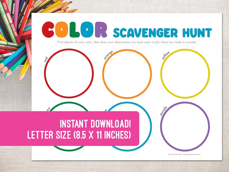 Color Scavenger Hunt PRINTABLE, for Kids, Nature Walk Scavenger Hunt ...