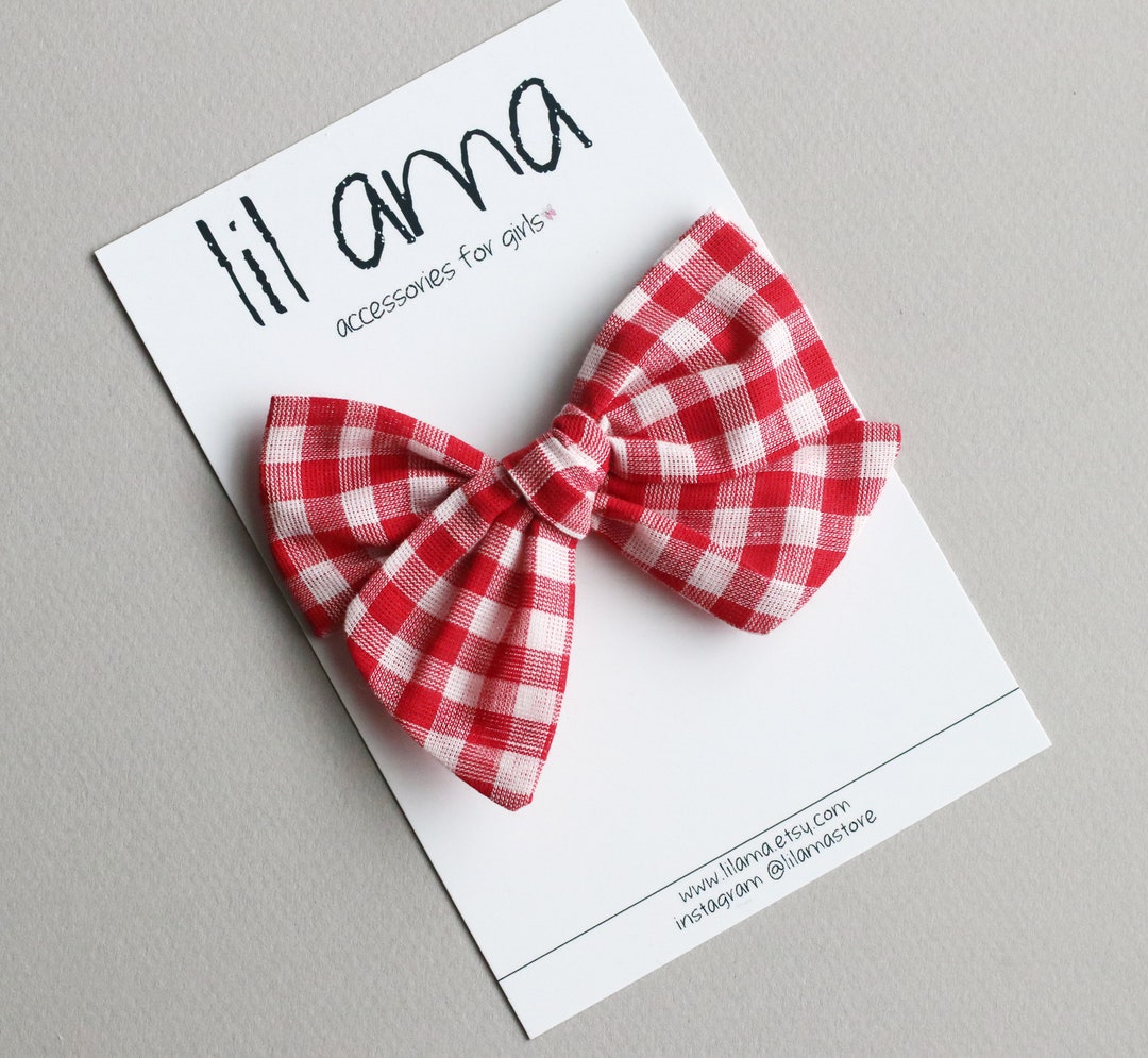 Red Gingham Bow, Fabric Hair Bow, Baby Headband, Baby Girl Bow, Newborn ...