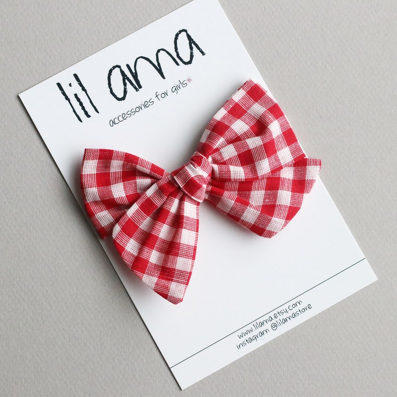 Baby Red Gingham Bow Clip - Etsy