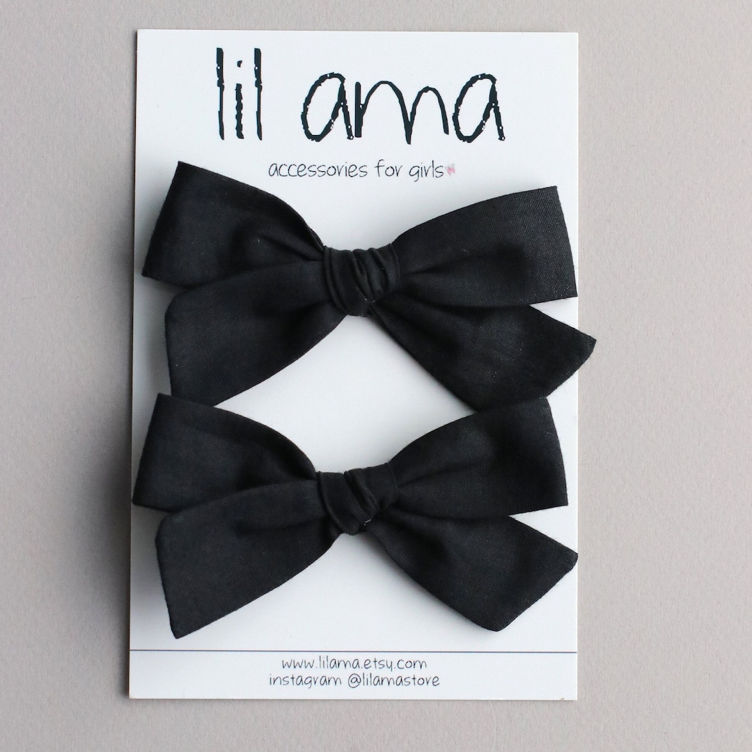 Black Pigtail Hair Bows, Fabric Pigtail Bow Set, Toddler Hair Clips ...
