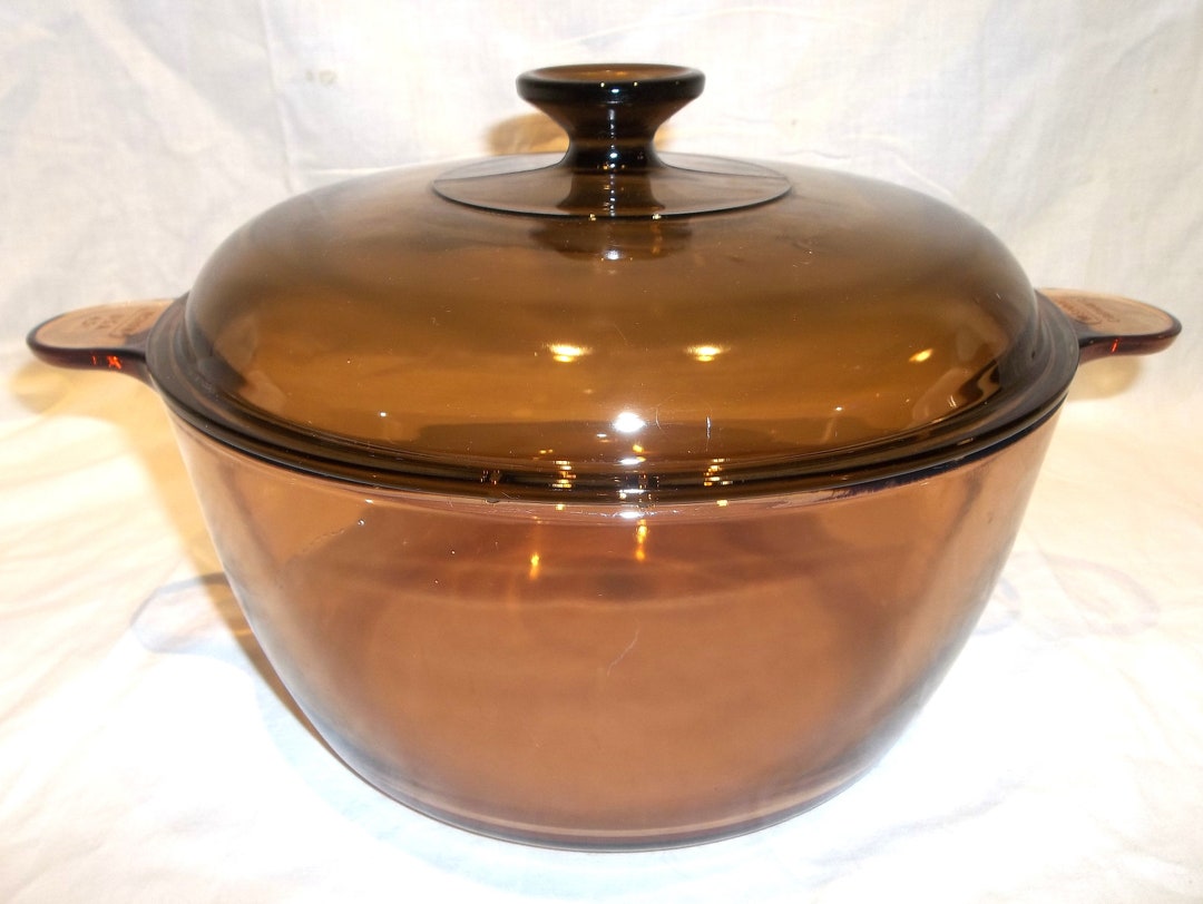 Vintage Pyrex Vision Ware 4.5 Liter Dutch Oven Large Amber Glass Kettle ...