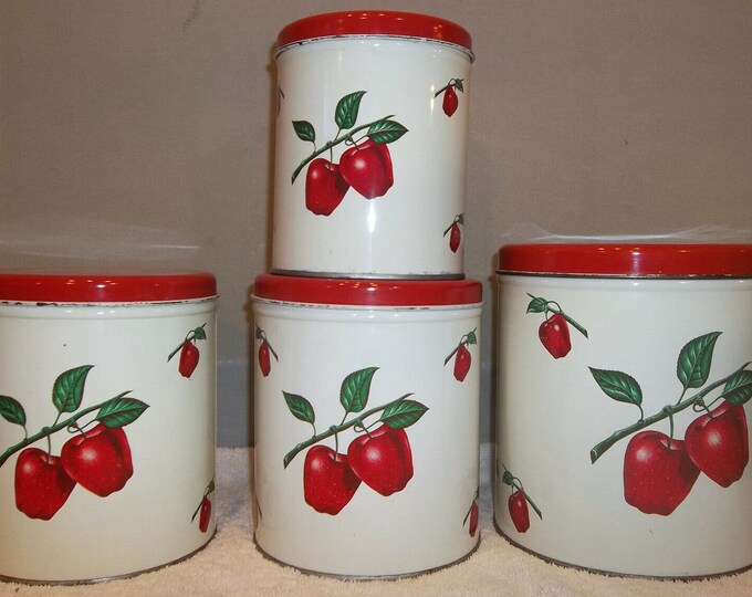 Vintage 1950s 4 Piece Set of Decoware Tin Litho Red Apple Kitchen ...