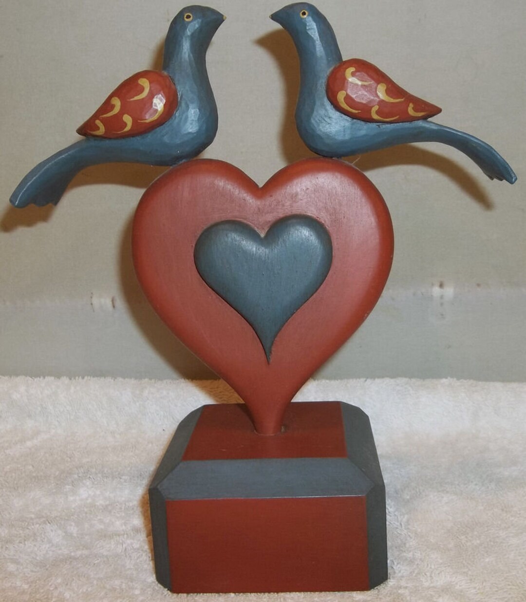 Vintage Wood Carving 2 Carved Wood Birds on Large Heart Alan - Etsy