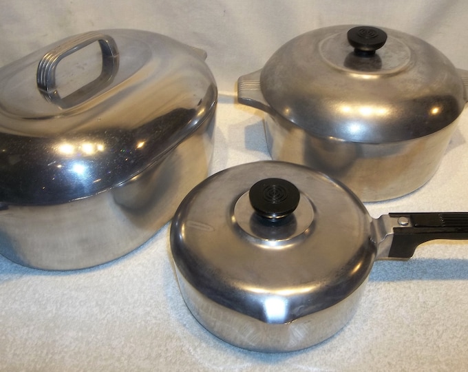 Antique Wagner Ware Magnalite Set Chicken Roaster Pan Dutch Oven Kettle ...
