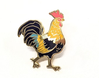 Rooster & Chicken Pair 2 Hard Enamel Pins in Gold | Etsy