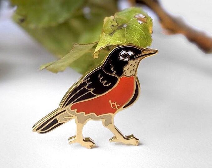 American Robin Hard Enamel Pin in Gold - Etsy