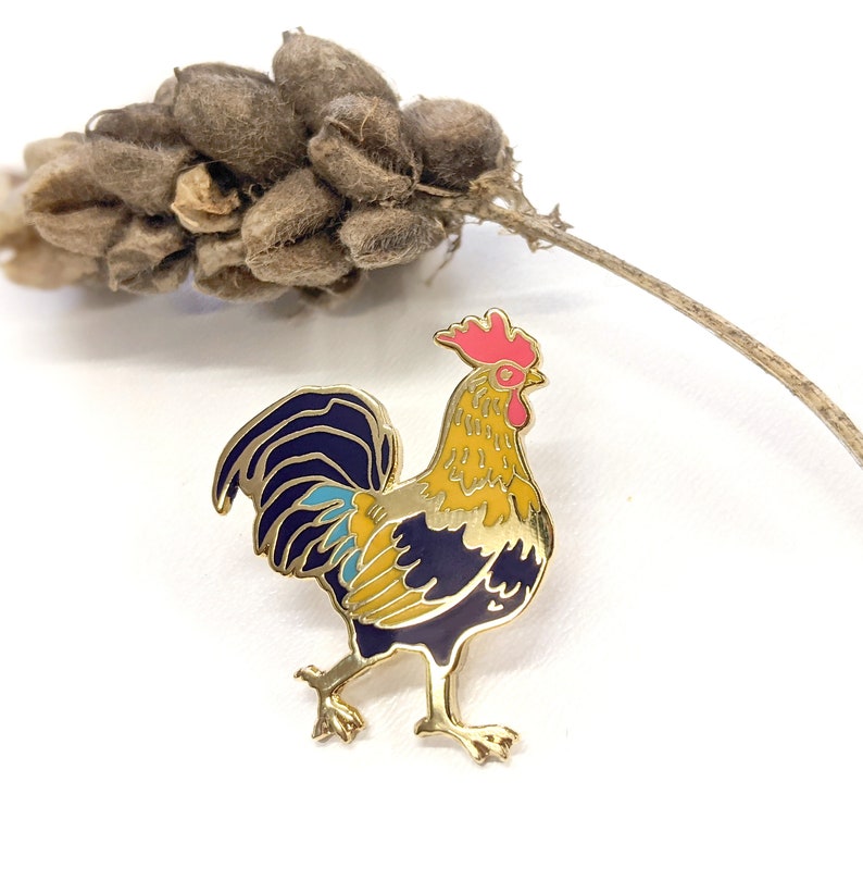 Rooster Hard Enamel Pin in Gold - Etsy