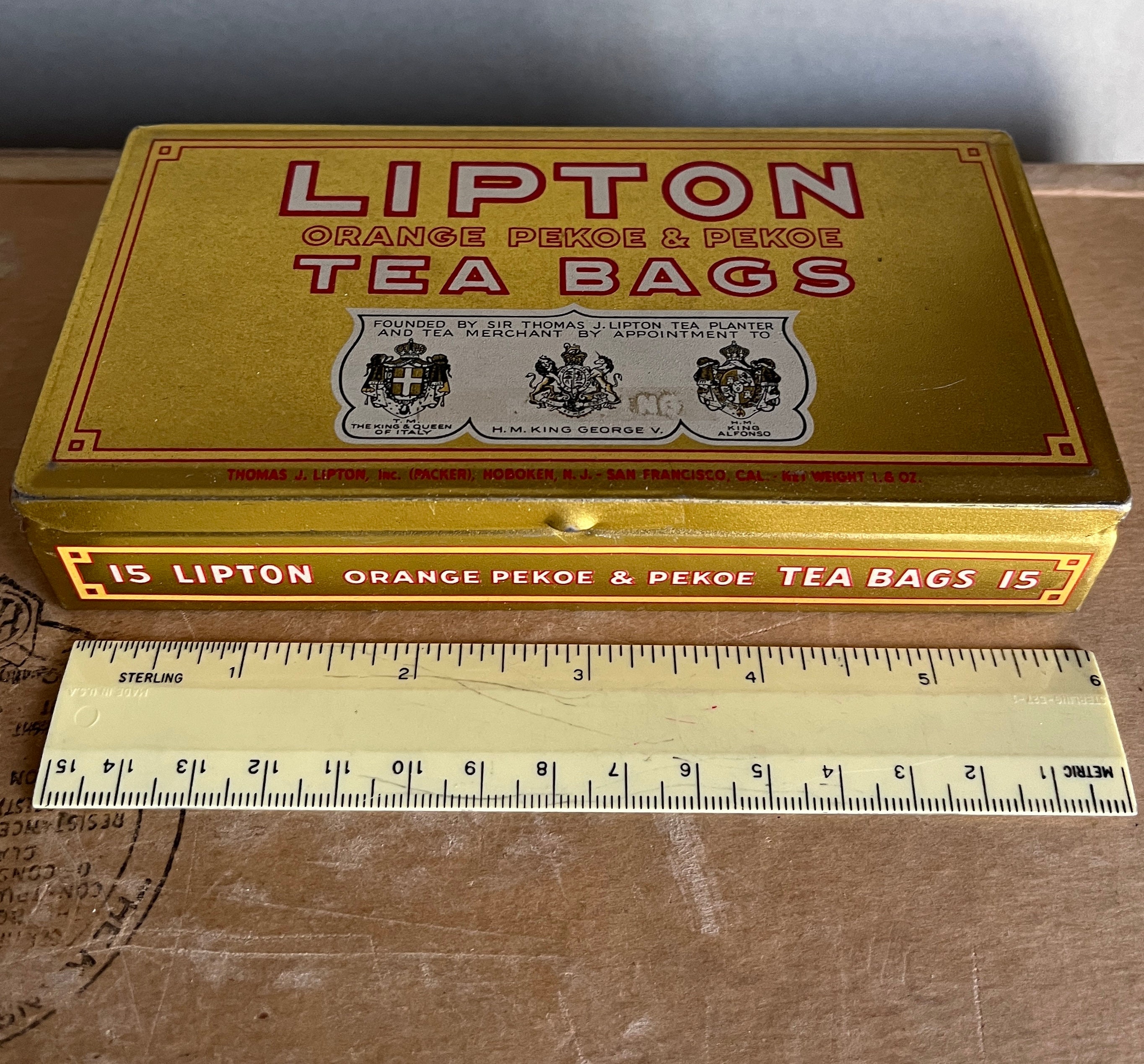 Ephemera-packed Vintage Tea Tin Lipton Orange Pekoe Tin Large ...