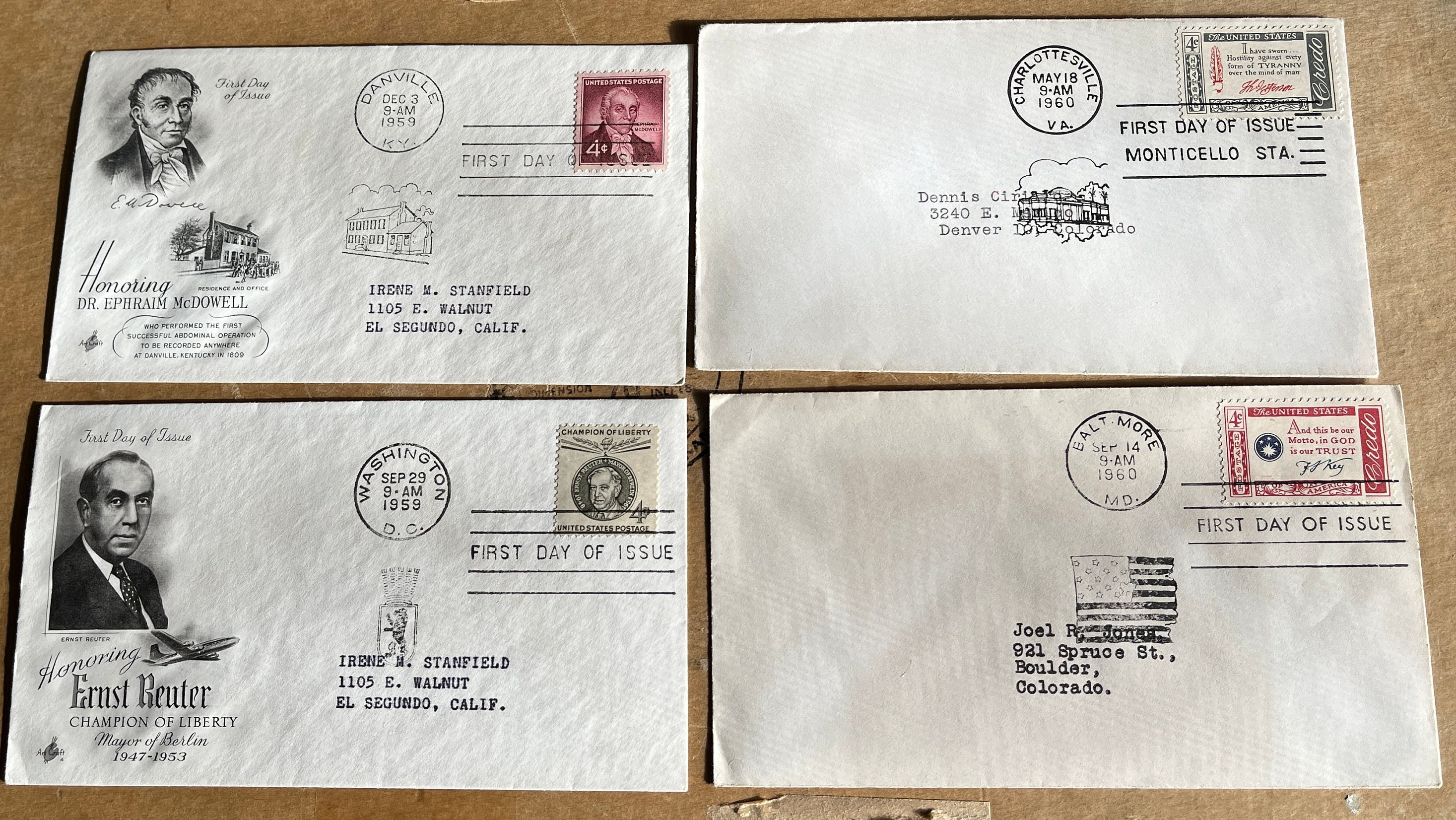 Set of 20 First Day Covers of US Commemorative Stamps Issued Between 1953 and 1960 Philatelic ...