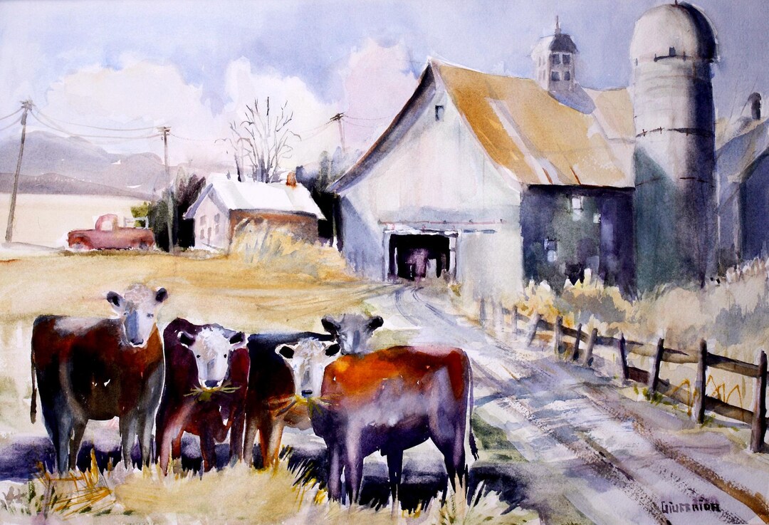 Rural Farm Landscape With Holstein Cows, Prints & Original Painting ...