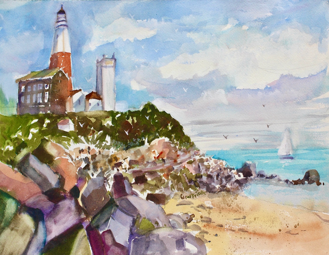 Montauk Point Lighthouse Fine Art Prints & Original Watercolor Painting ...
