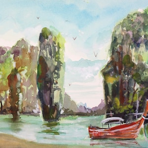 Filipino Bangka Boat Watercolor Painting & Prints, Matinloc Island ...