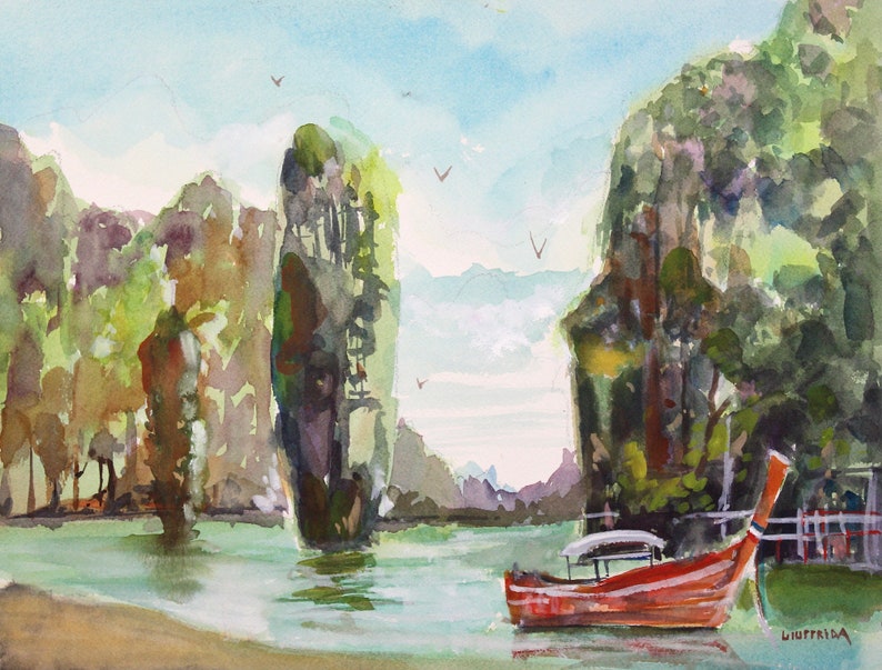Filipino Bangka Boat Watercolor Painting & Prints, Matinloc Island ...