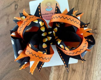Handmade Crochet Candy Corn Bow, Halloween Hair Accessory, Festive Fall ...