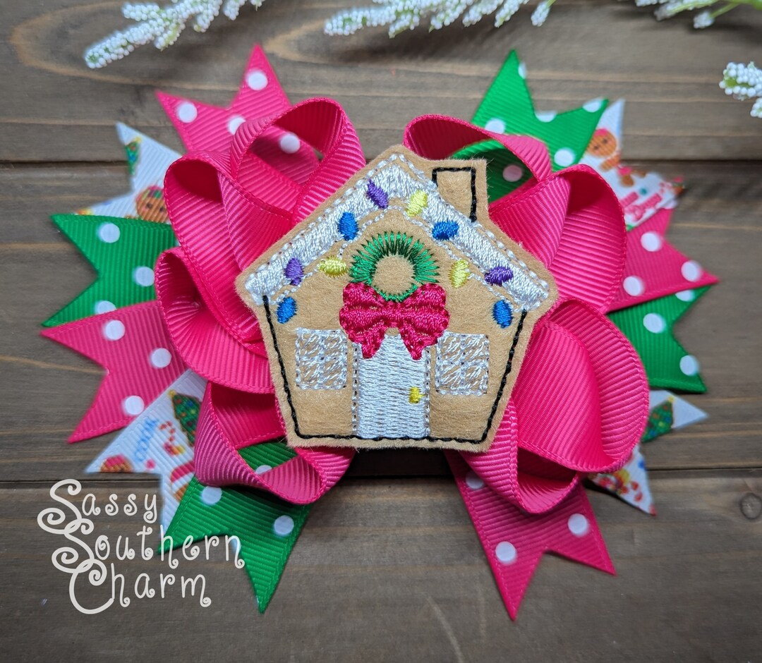 Christmas Hair Bow, Gingerbread House Bow, Holiday Hair Bow, Cookie Bow ...