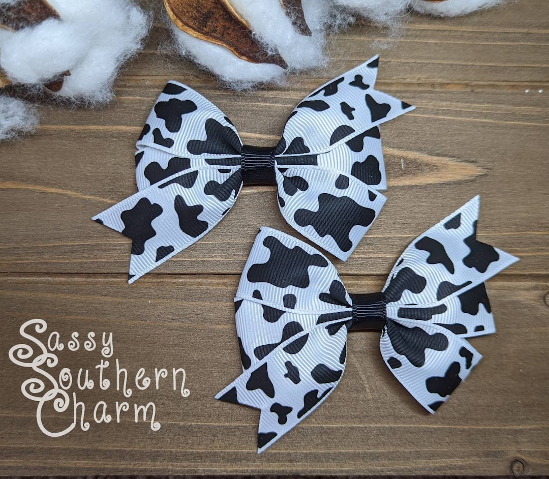 Cow Print Bows, Farm Girl Bows, Country Girl Bows, Pigtail Bows, Hair ...
