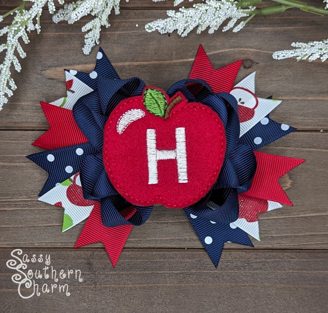 Back to School Bow, Kindergarten Bow, Apple Bow, Personalized Hair Bow ...