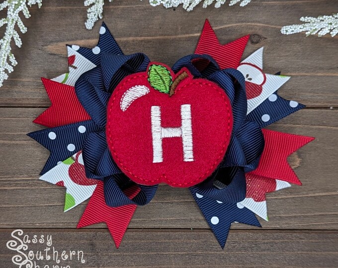 Back to School Bow, Kindergarten Bow, Apple Bow, Personalized Hair Bow ...