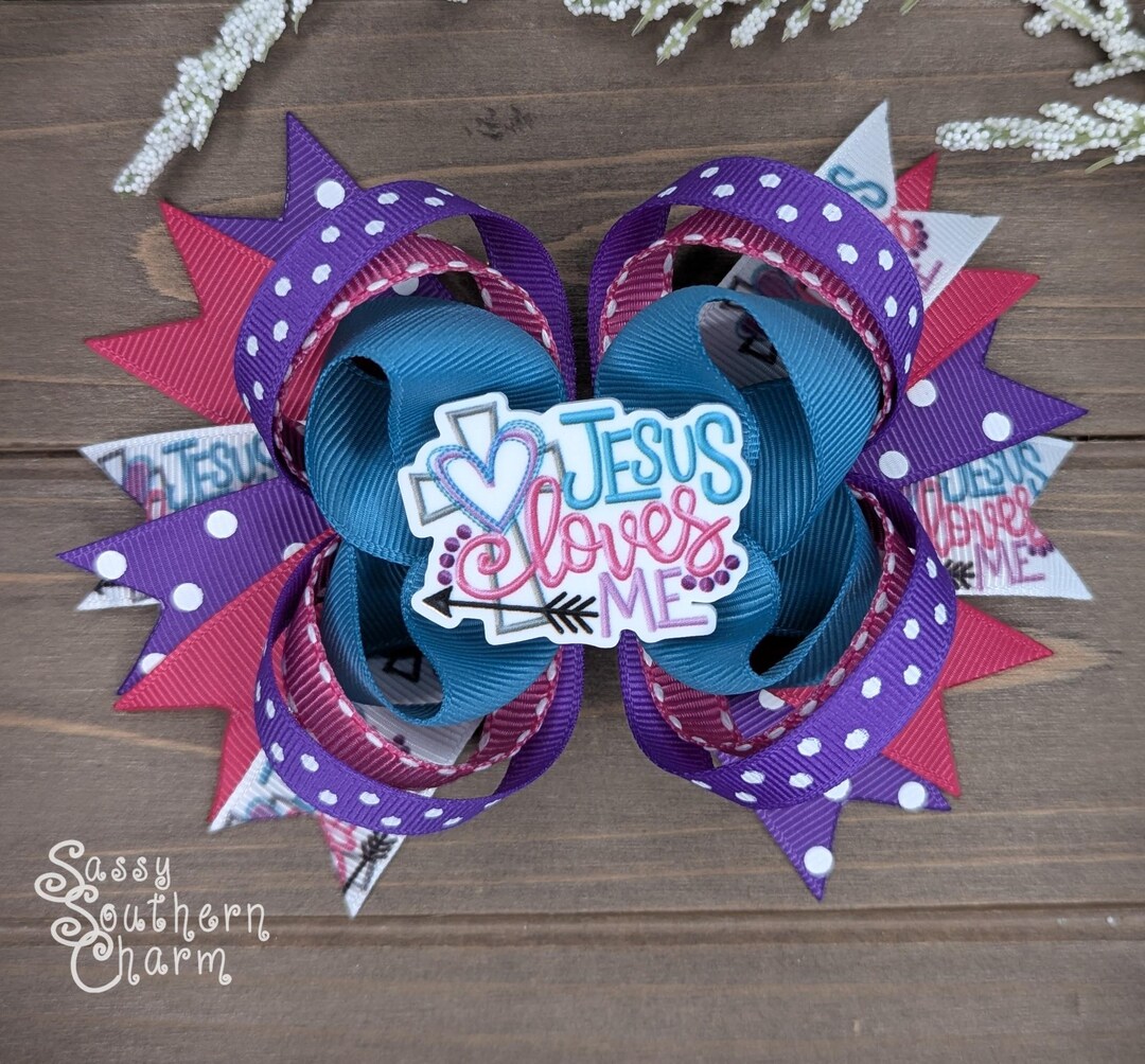 Jesus Loves Me Bow, Religious Hair Bows, First Communion Hair Bows ...