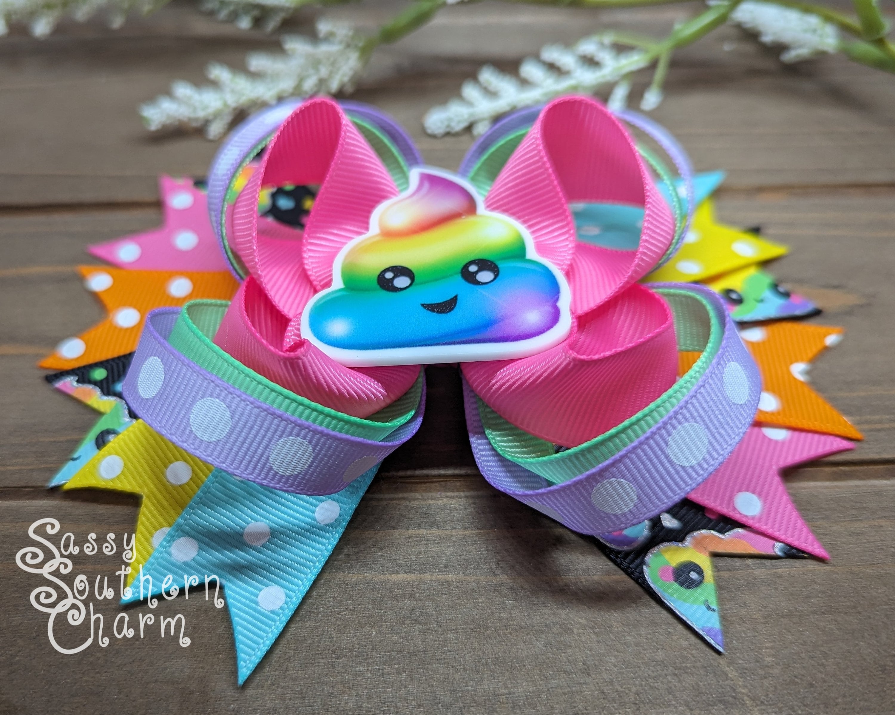 Rainbow Poop Hair Bow Poop Emoji Hair Bow Hair Bows for - Etsy