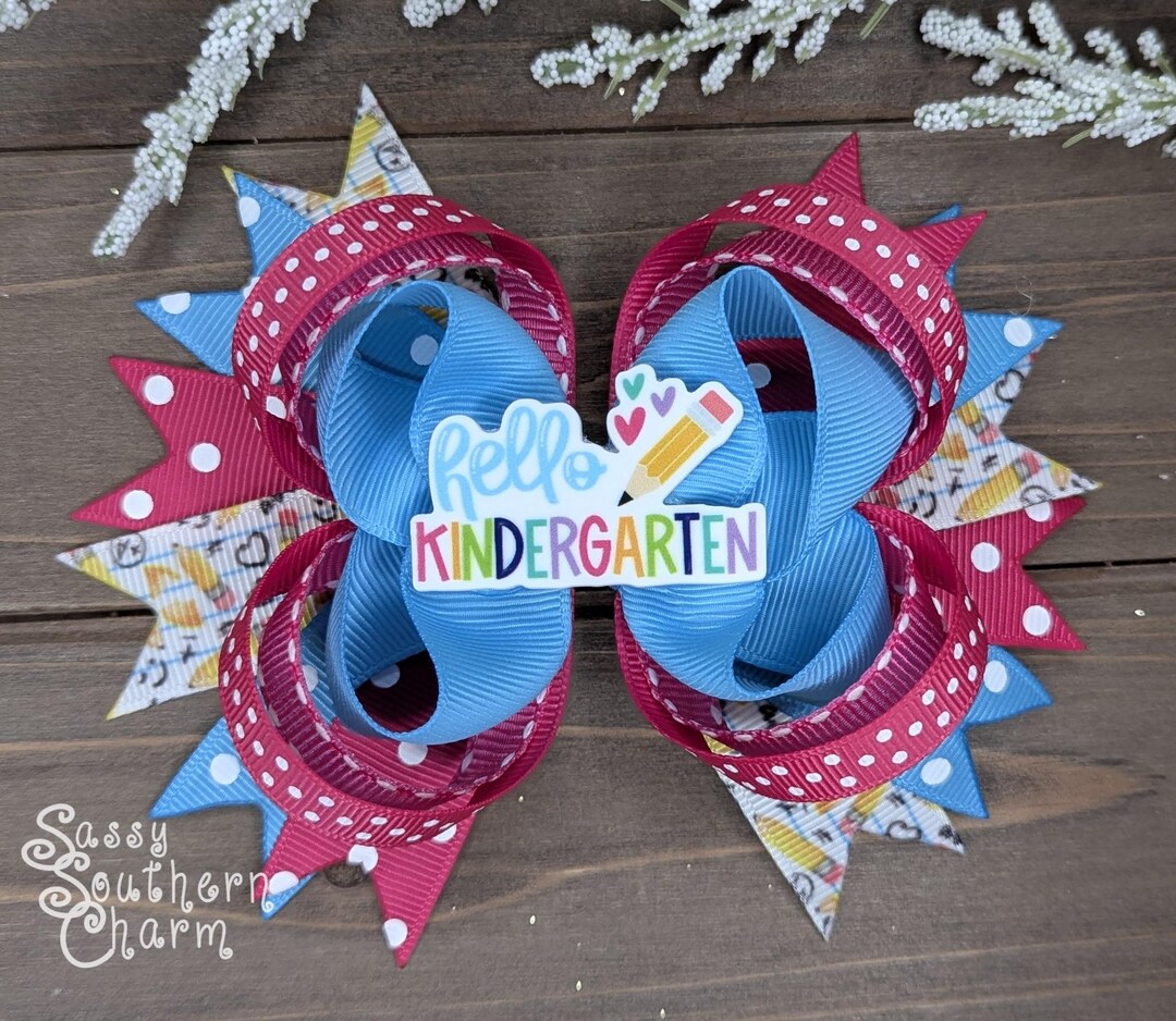 Kindergarten Hair Bow, Hello Kindergarten, Back to School Bow, School ...