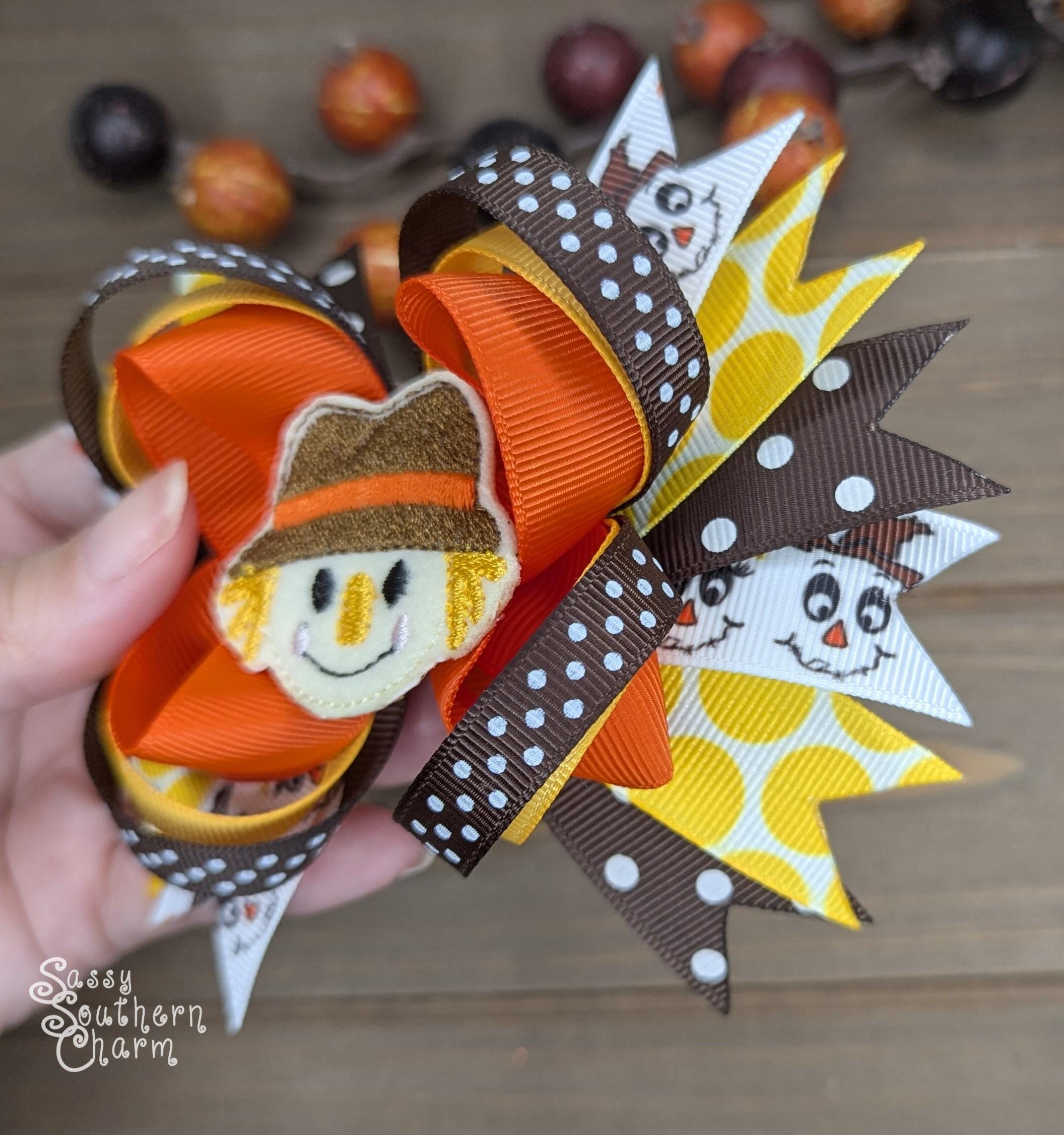 Scarecrow Bows, Fall Hair Bows, Pumpkin Patch Bows, Ribbon Bows, Feltie ...