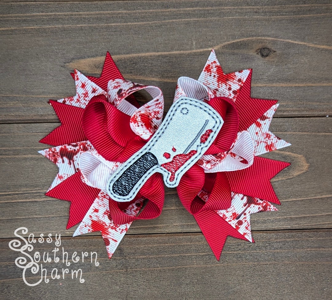 Bloody Cleaver Bow, Horror Bow, Blood Splatter Bow, Halloween Hair Bows ...