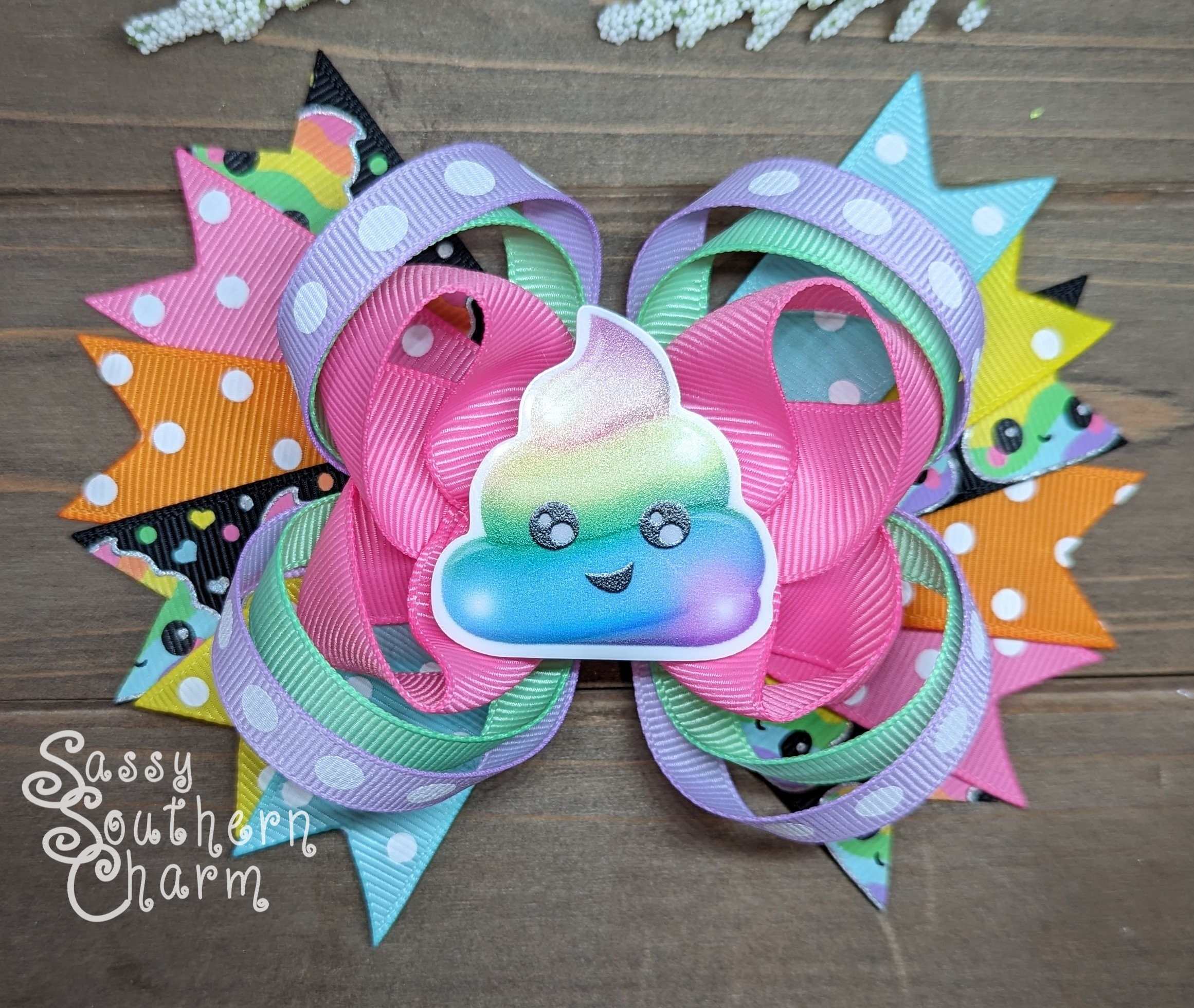 Rainbow Poop Hair Bow Poop Emoji Hair Bow Hair Bows for - Etsy