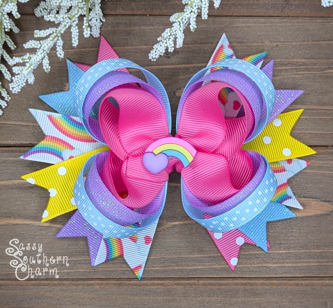 Rainbow Hair Bow, Pastel Rainbow Bow, Rainbow Clip, Rainbow Party Bow ...