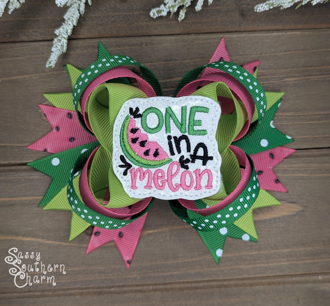 Pink Watermelon Bow, "one in a Melon", Watermelon Hair Bow, Watermelon ...