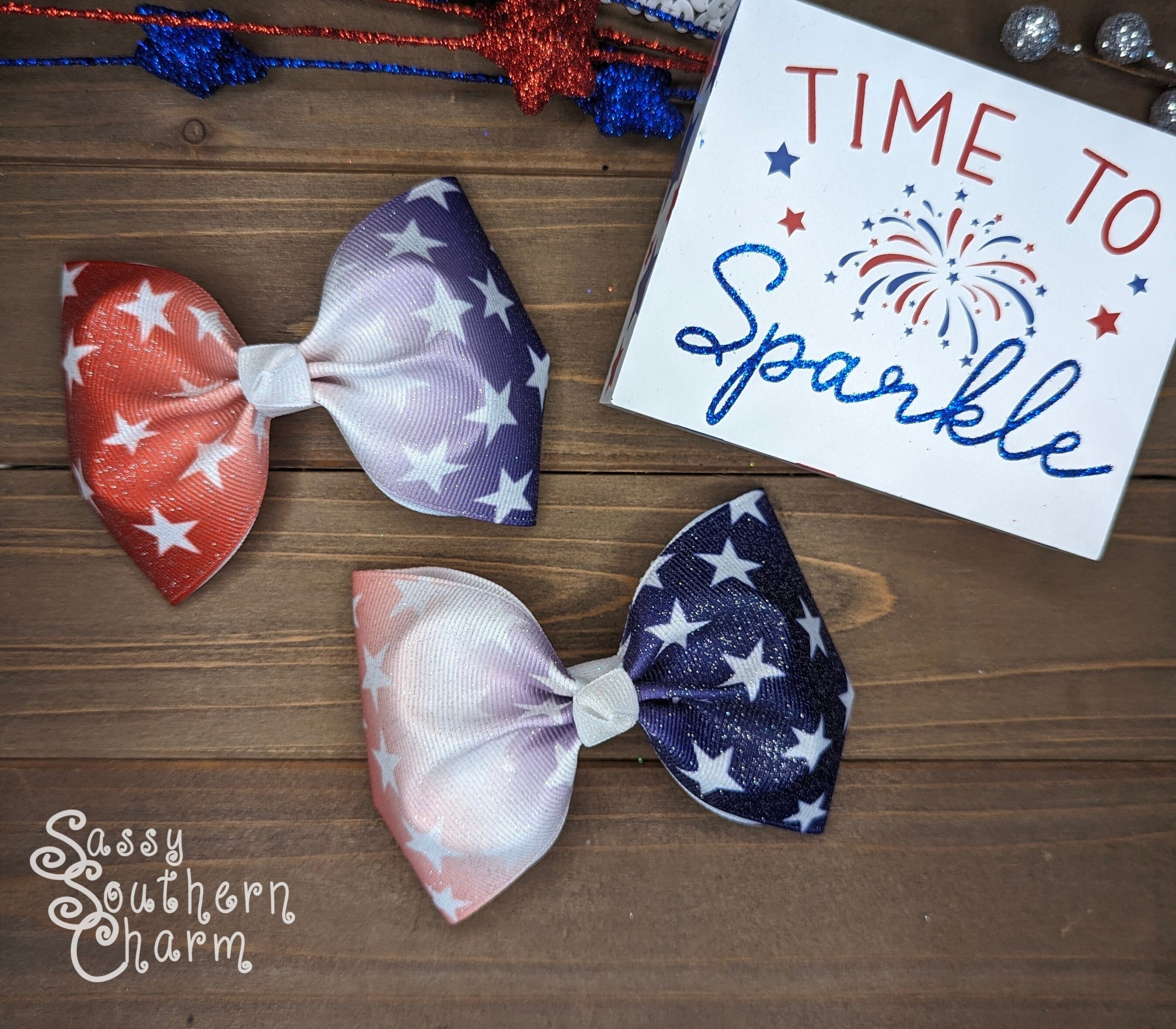 July 4th Bow, Patriotic Bows, Sparkle Bows, Red White and Blue, Glitter ...