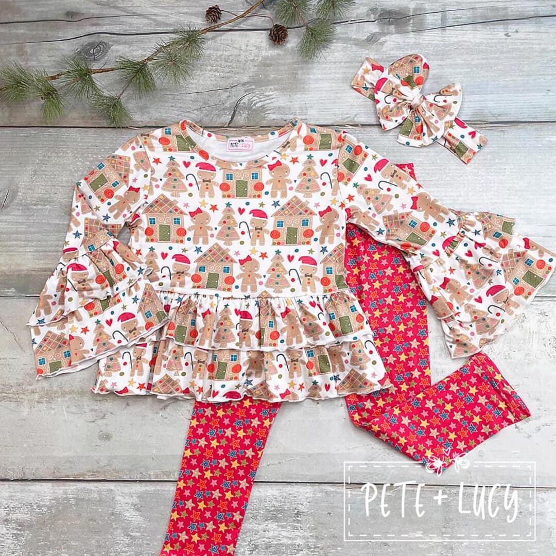 12/18M, 2T, Christmas Outfit, Jolly Gingerbread Outfit, Pete and Lucy ...