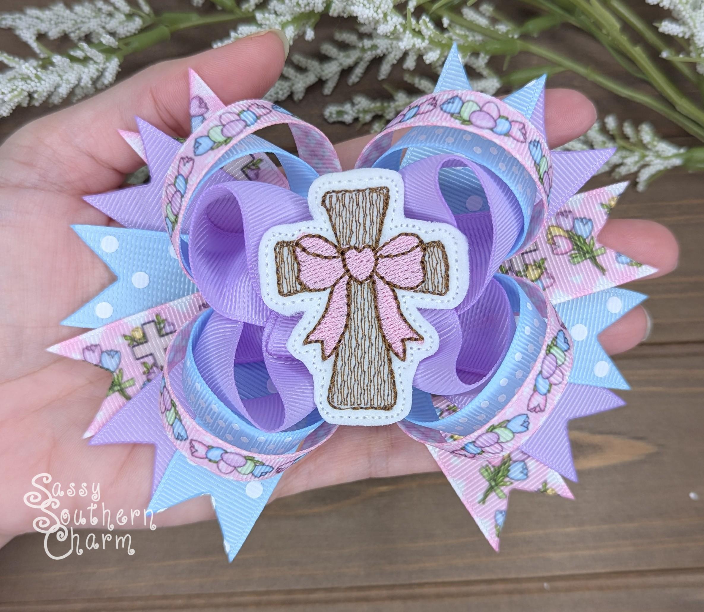 Easter Hair Bow, Cross Hair Bow, Religious Hair Bow, Hair Bows for ...